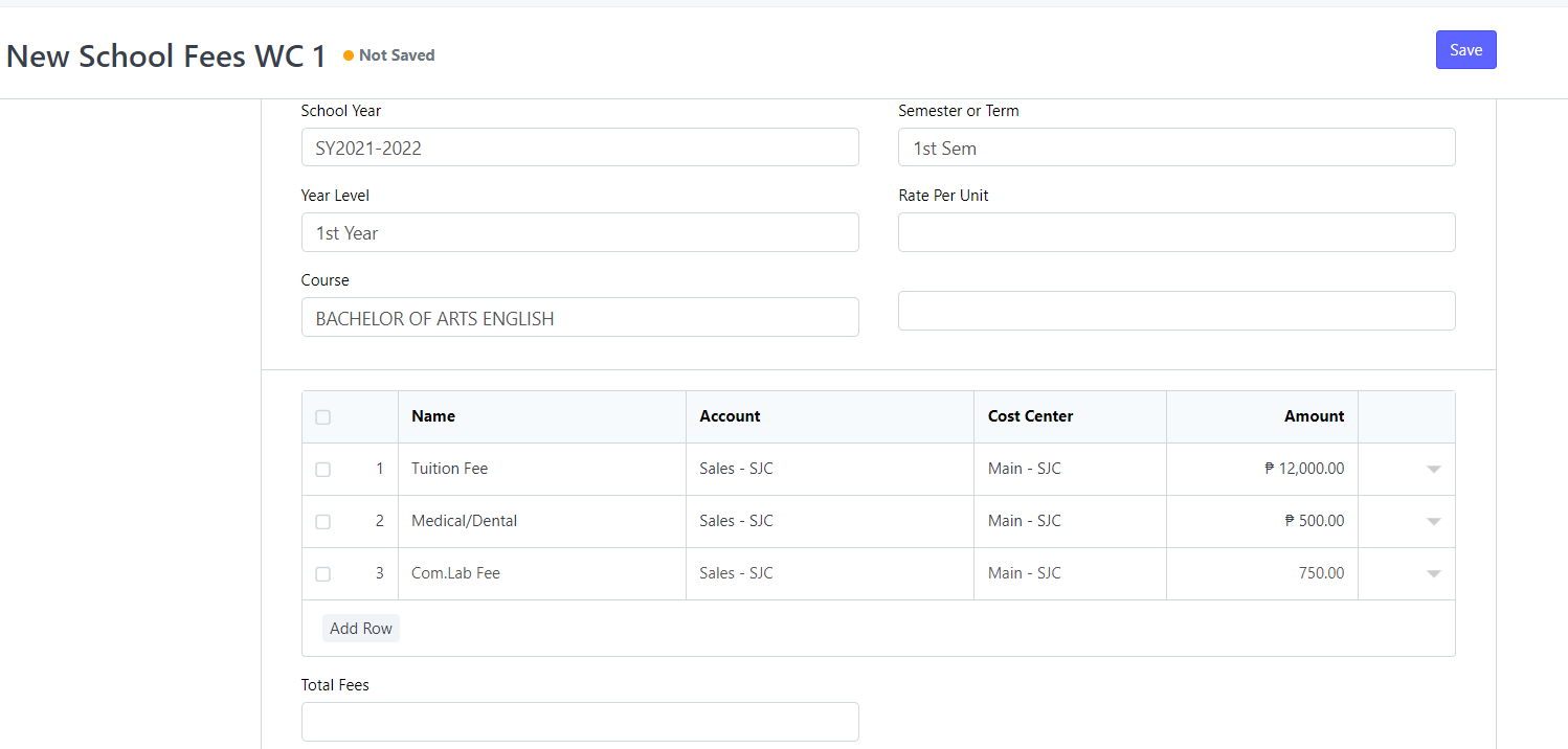 How to Setup Matriculation Fee School Fees WC