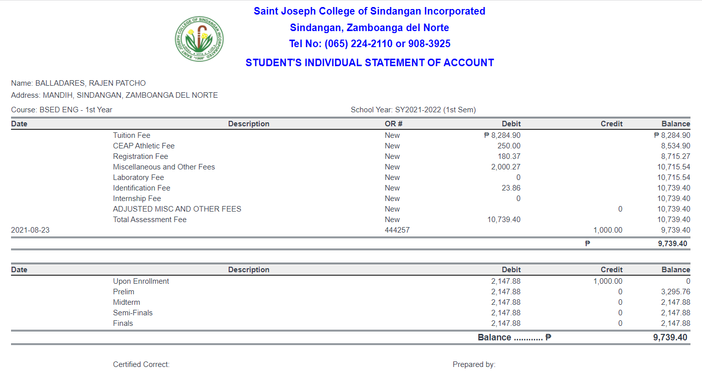 How to Print SOA ( Statement of Account ) College/BED