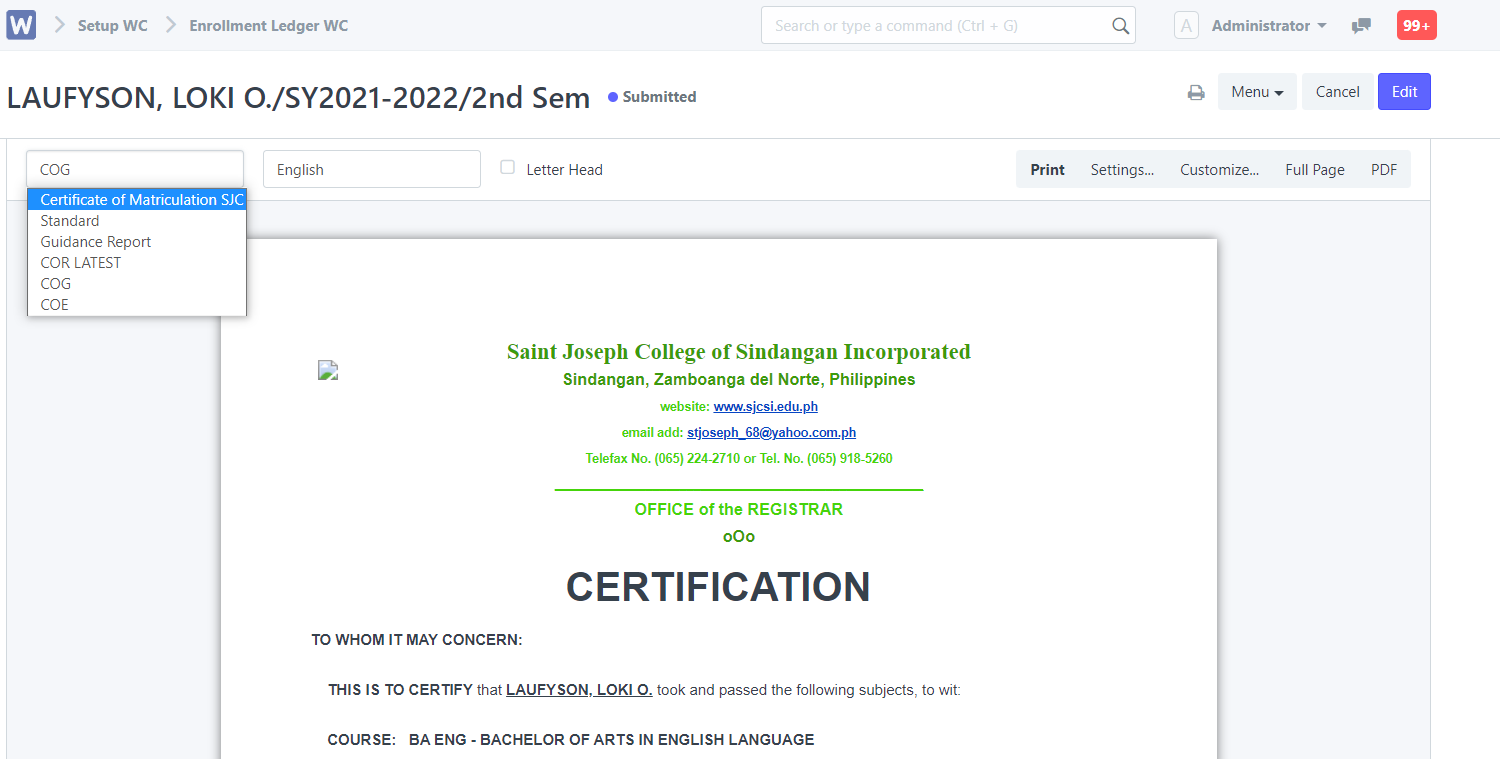 How to Generate COG (Certificate of Grades)